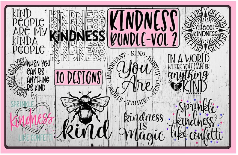 KINDNESS Bundle Vol 2 10 Designs Included Kind Kind Svg | Etsy
