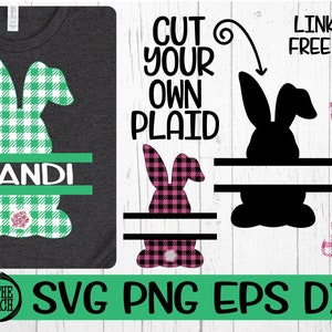 Split Bunny Name Monogram Buffalo Plaid Cut Your Own - Etsy