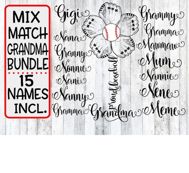 BUNDLE Names Included Baseball Grandma Flower Mitt SVG - Etsy
