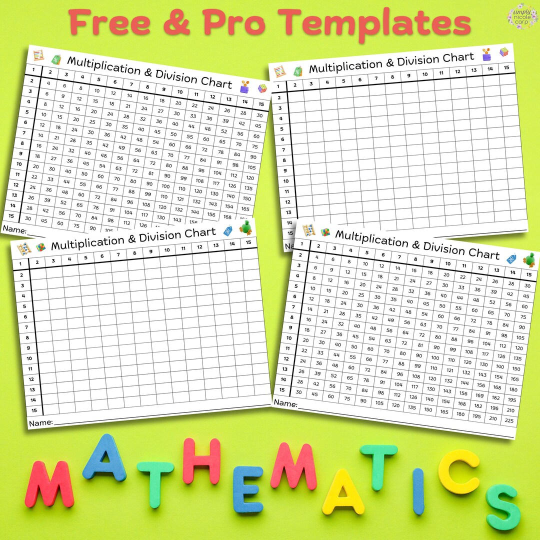 Multiplication & Division 1-15 Charts, Blank and Complete, 11”x 8.5 ...