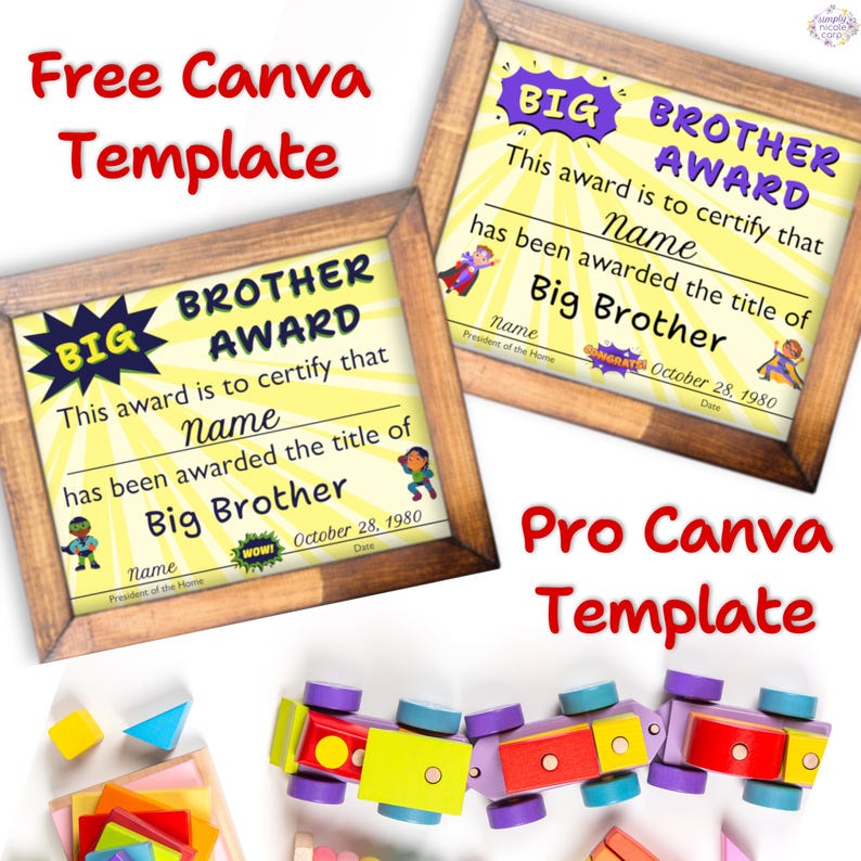 Big Brother Award, 11”x8.5”, Free & Pro Canva Templates - Etsy