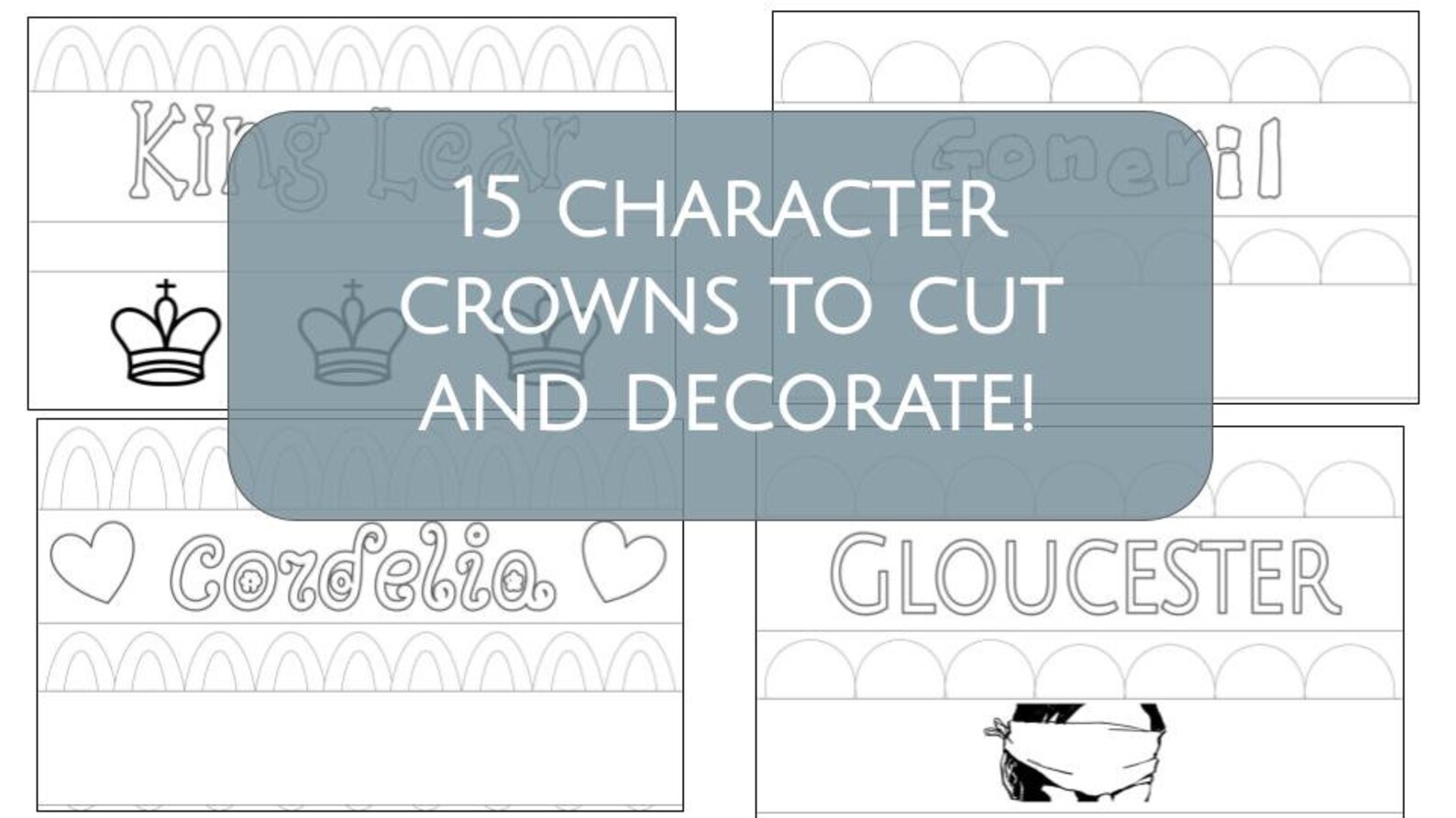 Shakespeare's King Lear Character Educational Printable Hats and ...