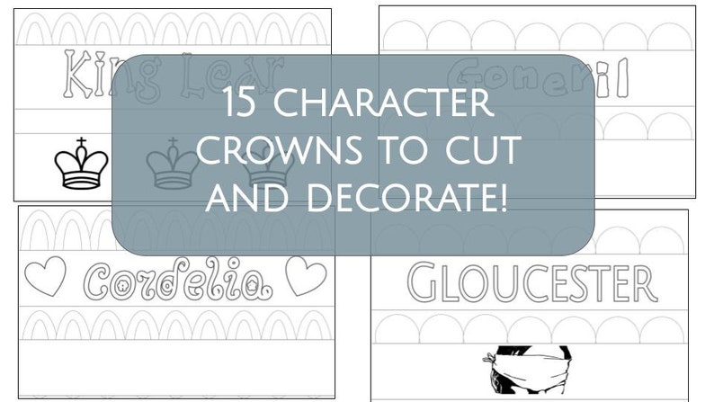 Shakespeare's King Lear Character Educational Printable Hats and ...