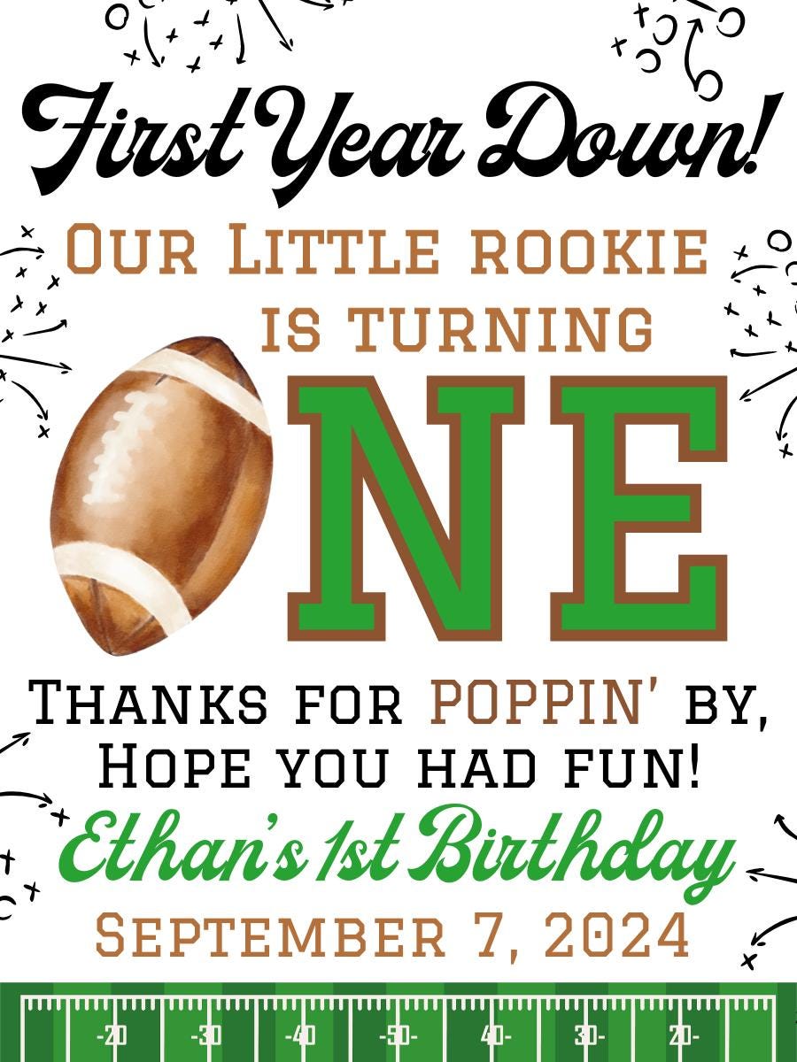 Football Birthday Party Favors First Year Down First Birthday Football ...
