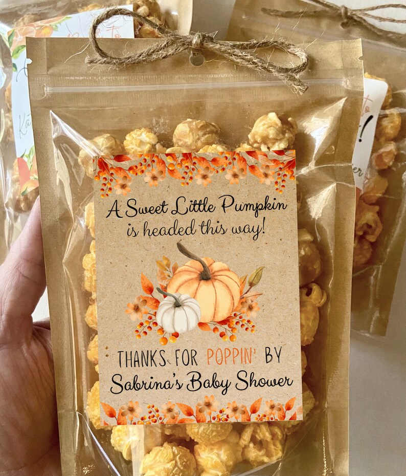 Pumpkin Baby Shower Favor A Sweet Little Pumpkin Popcorn Treat Bags ...