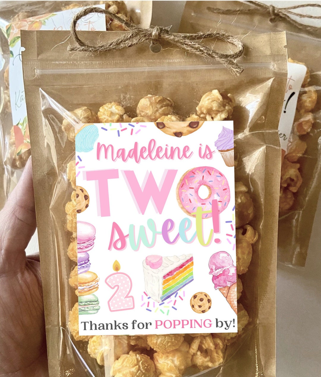 Two Sweet Birthday Party Favors Girl 2nd Birthday Popcorn Treat Bags ...