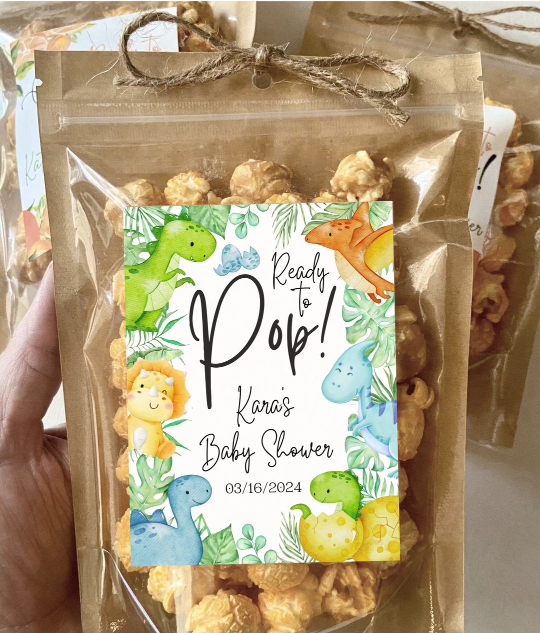 Dinosaur Baby Shower Favors Ready to Pop Popcorn Bags Dino Baby Boy ...