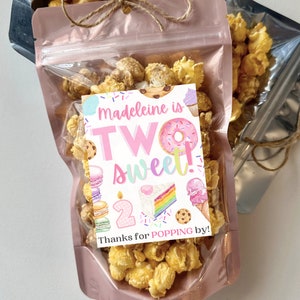 Two Sweet Birthday Party Favors Girl 2nd Birthday Popcorn Treat Bags ...
