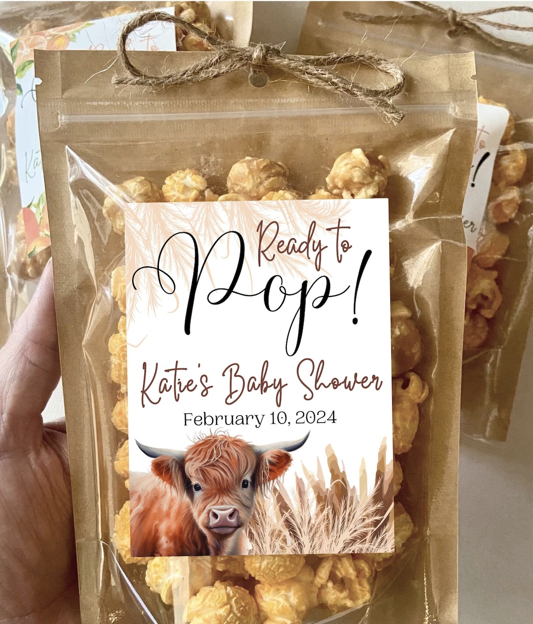 Highland Cow Baby Shower Favor Ready to Pop Popcorn Treat Bags About to ...