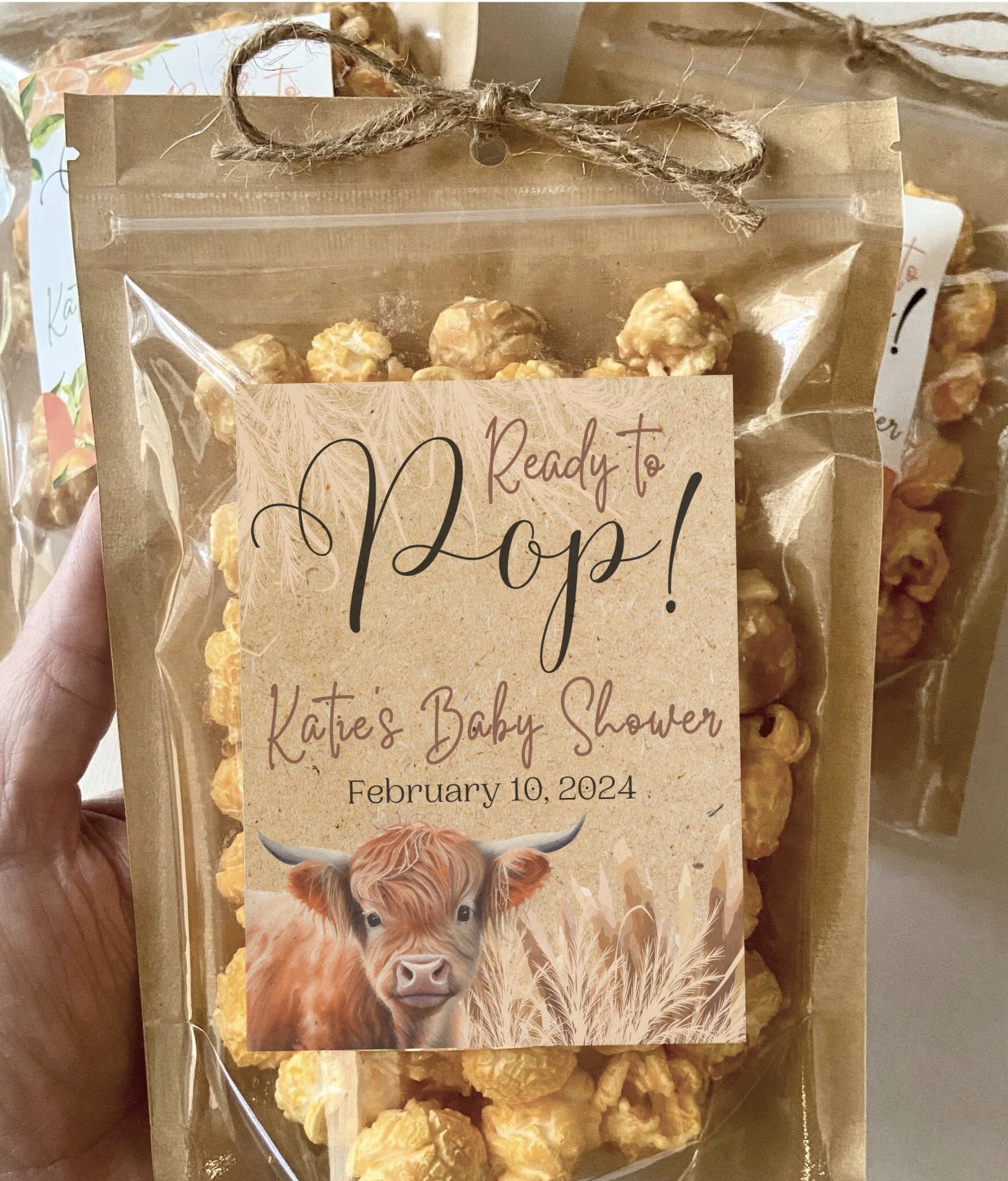 Highland Cow Baby Shower Favor Ready to Pop Popcorn Treat Bags About to ...