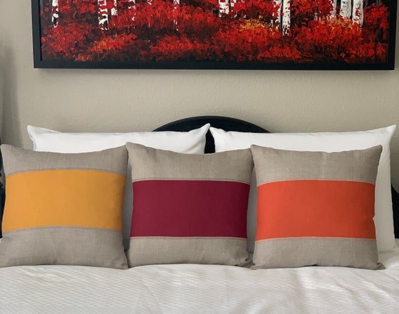 Rustic Modern Pillow Cover in Rustic Natural and Dulse Linen | Etsy