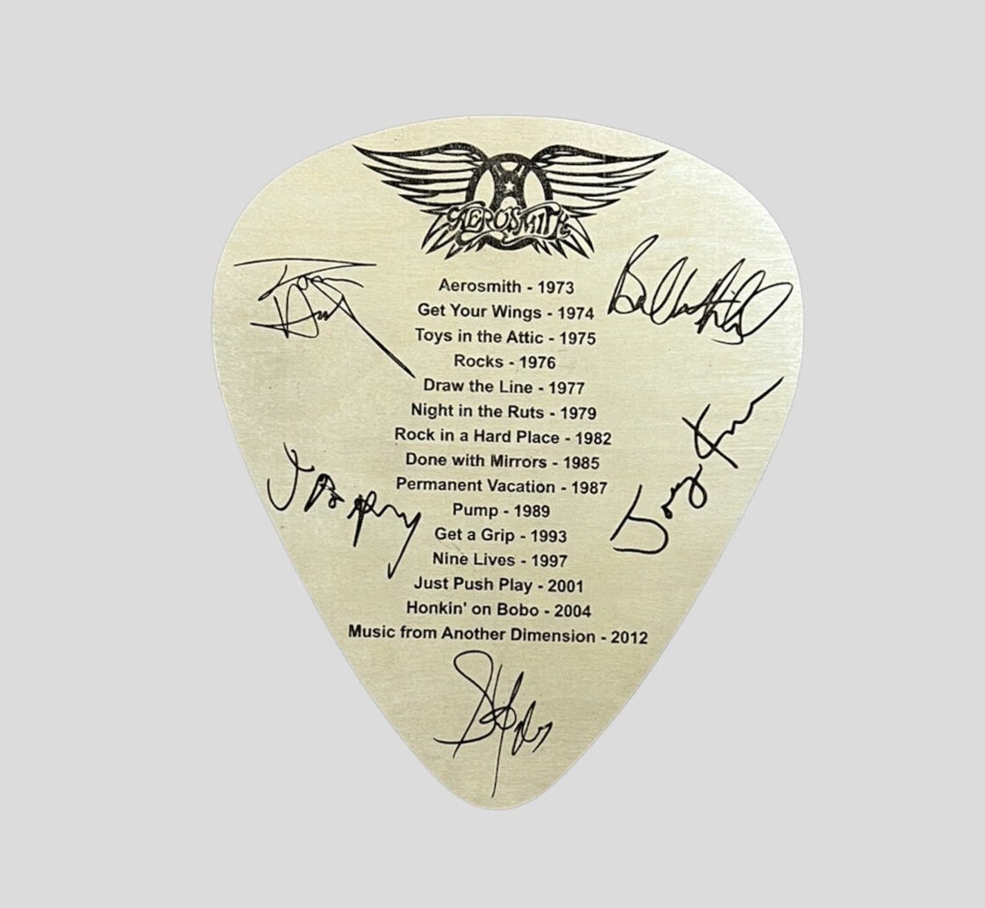 Aerosmith LARGE Guitar Pick With Discography and Facsimile Autographs 8 ...