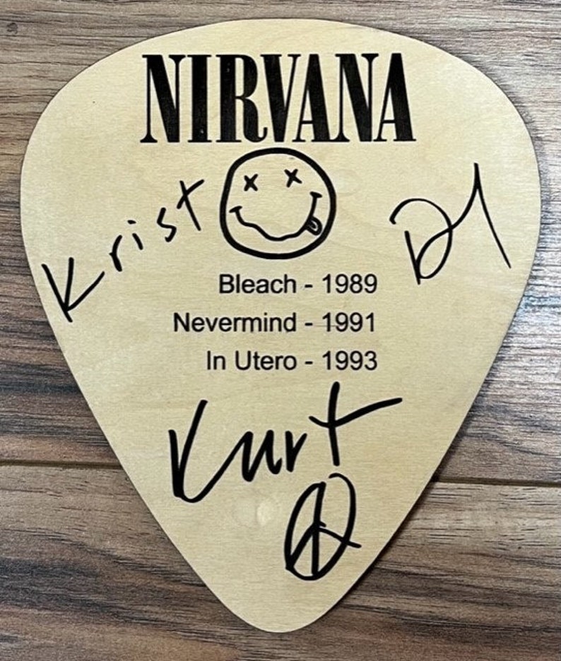 Nirvana Large Guitar Pick With Discography And Facsimile Etsy 6316