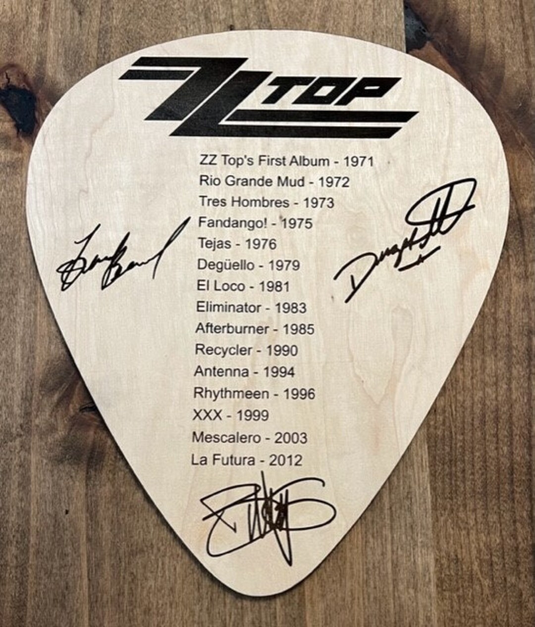 ZZ Top EXTRA LARGE Guitar Pick With Discography and Facsimile ...