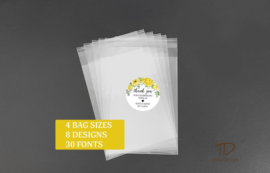 Custom Favor Treat Bags With Labels Sticker - 3x4in, 4x6in, 5x7in ...