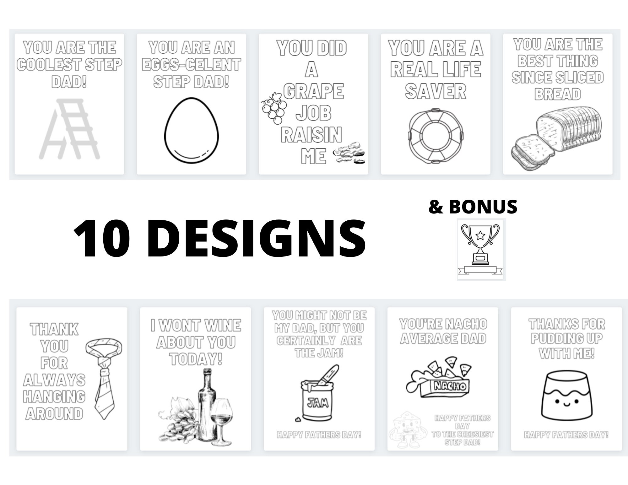 Fathers Day Coloring Pages With Step Dad Puns Instant | Etsy