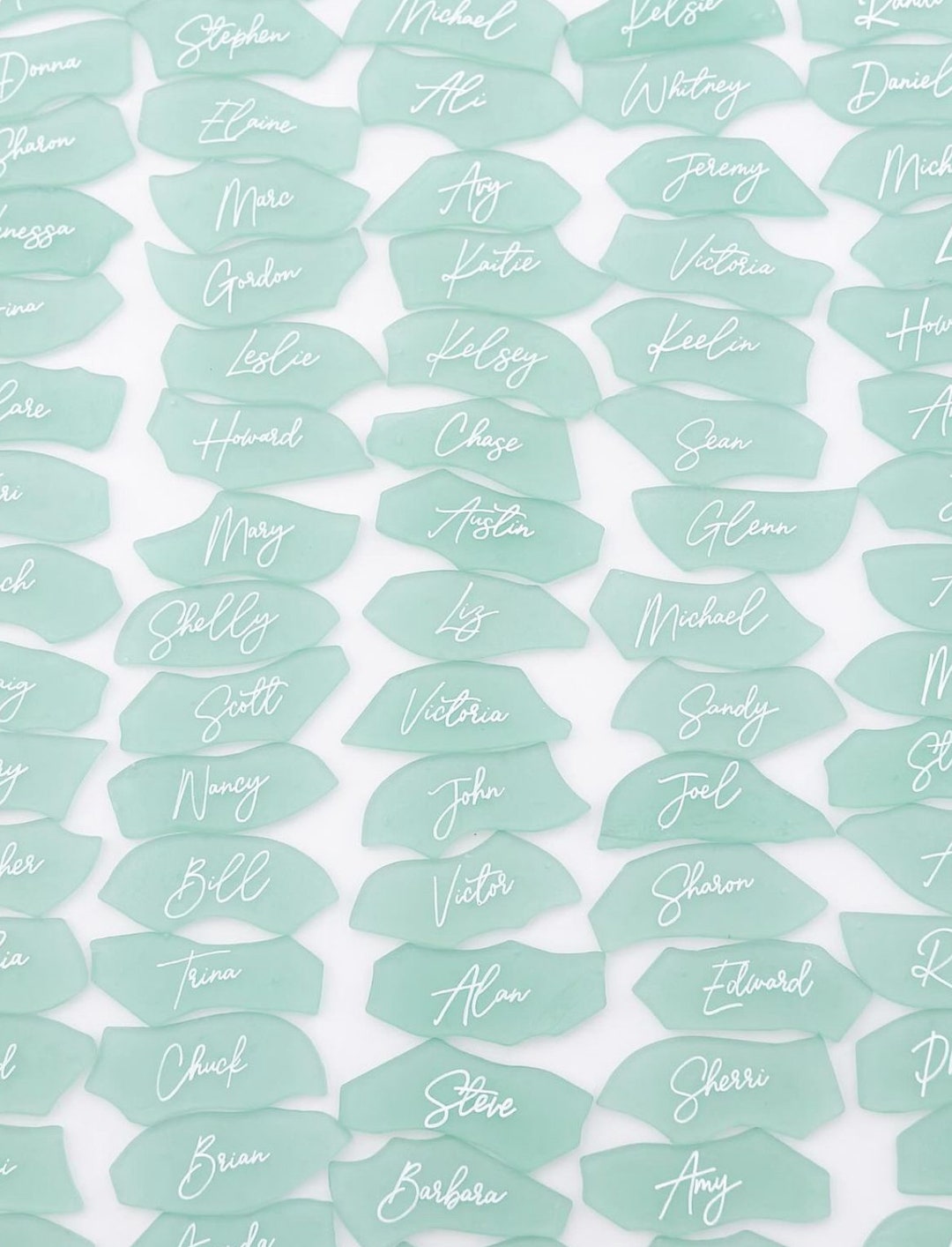 Hand-lettered Sea Glass Place Cards: Beach Wedding Decor - Etsy