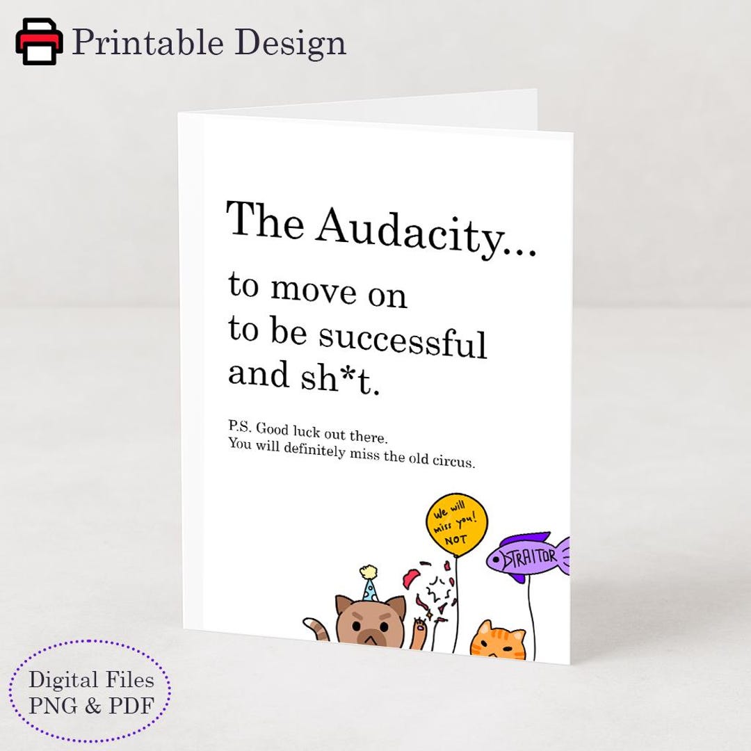 Printable Angry Cats Farewell Card for Leaving Coworker | Size 5x7 A2 ...