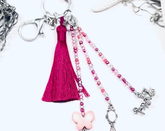 Butterfly Keychain, Pink Rhinestone Keychain, Pink Keyring, Stocking ...