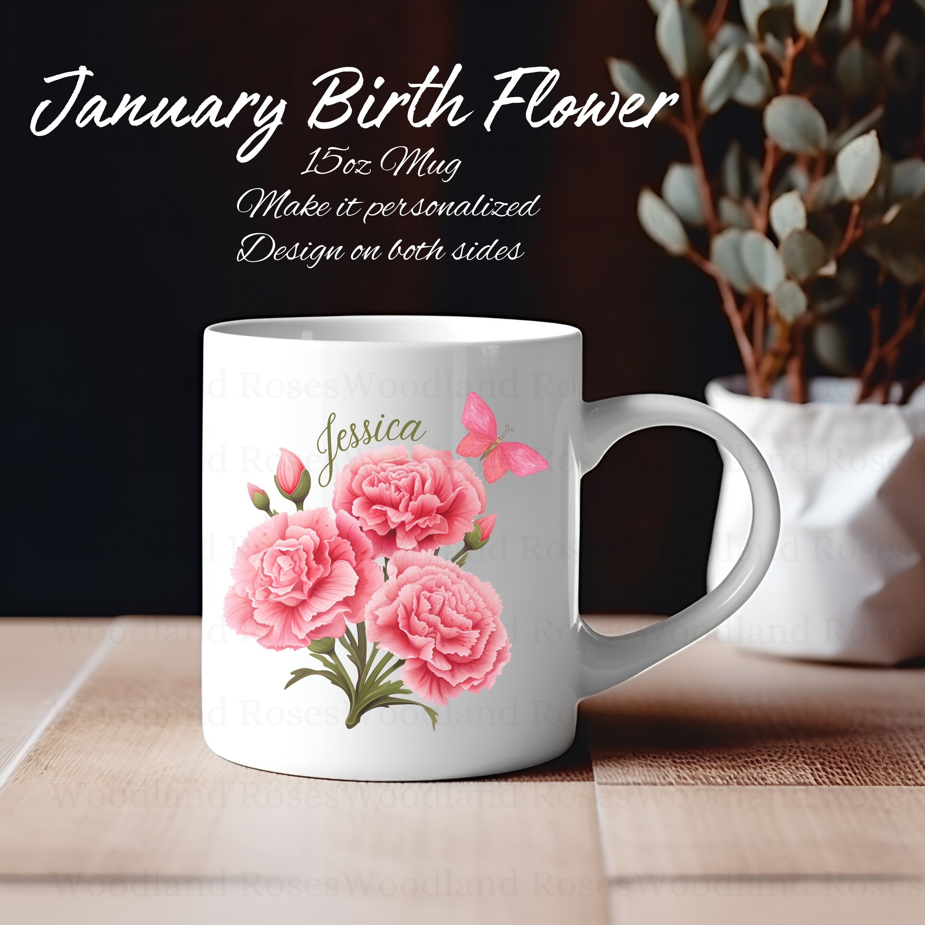 Birth Month Flower Mug, Birth Flower, Birth Month Flower Gift, January ...