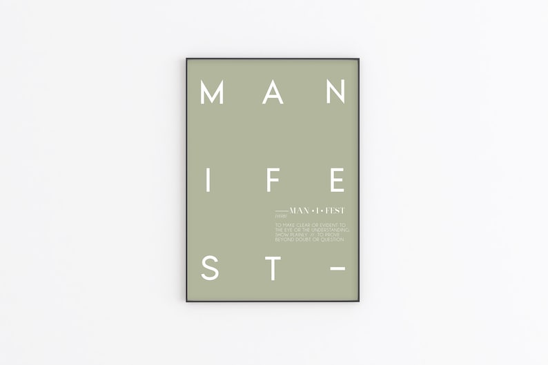 Manifest Definition Print DIGITAL ART Minimal Green Wall | Etsy