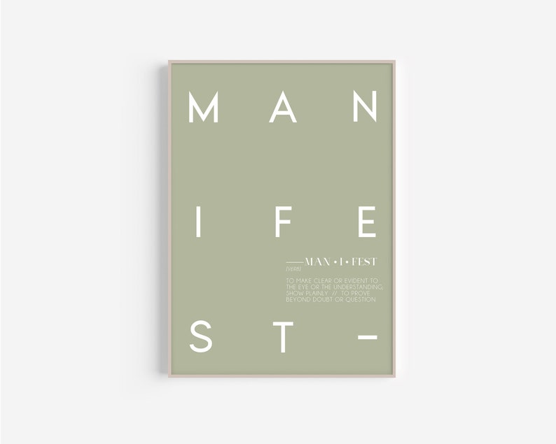 Manifest Definition Print DIGITAL ART Minimal Green Wall | Etsy