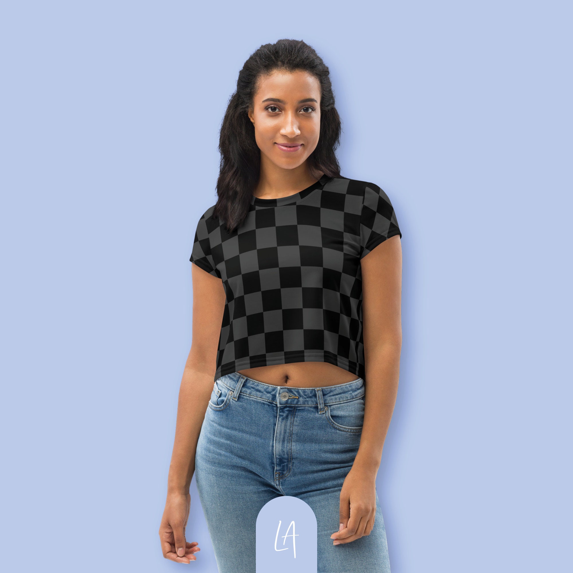 Crop Top in Checkerboard Pattern | Cute Workout Activewear | Loose Boxy ...