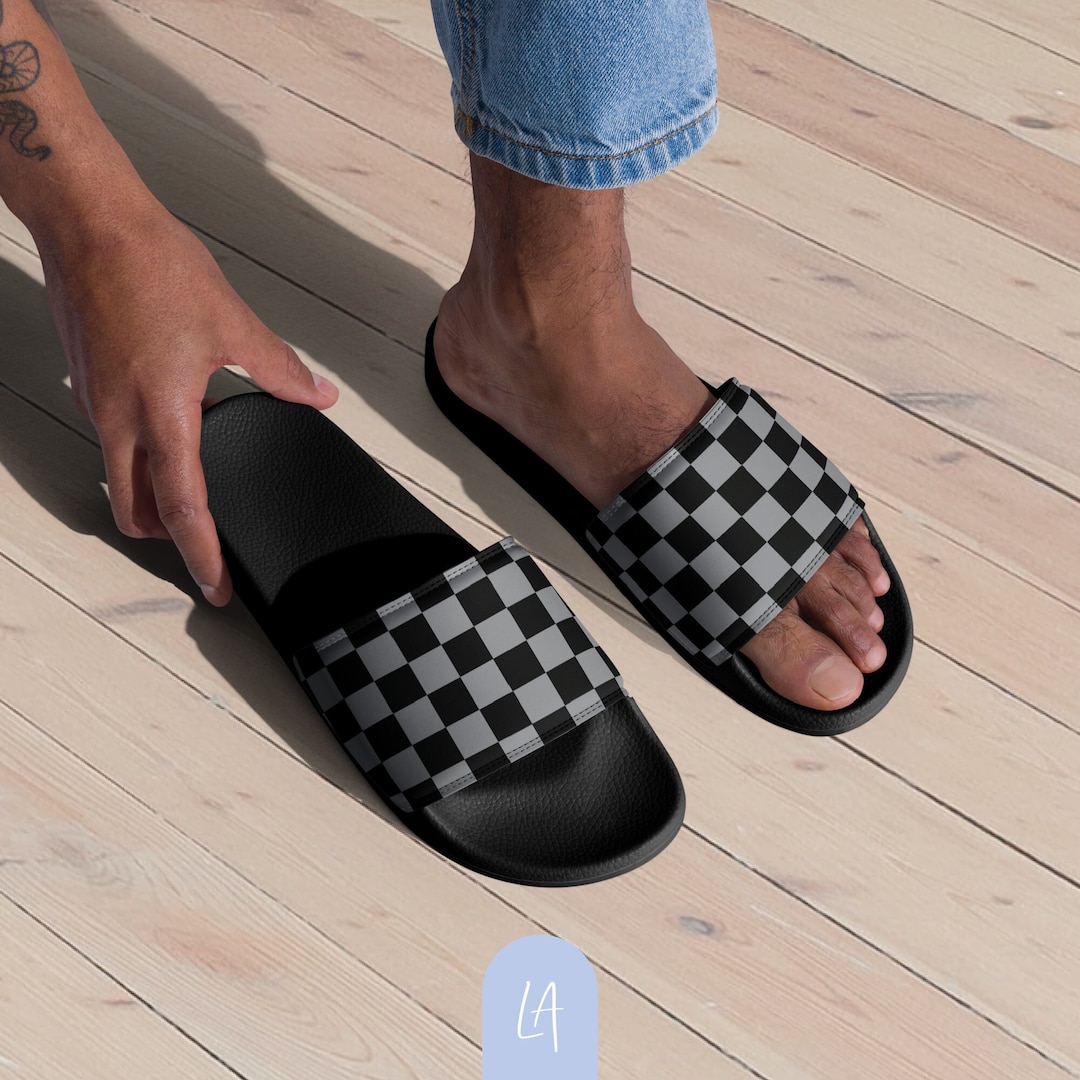 Slide Sandals | Checkerboard Pattern Design | Summer Beach Sandals ...