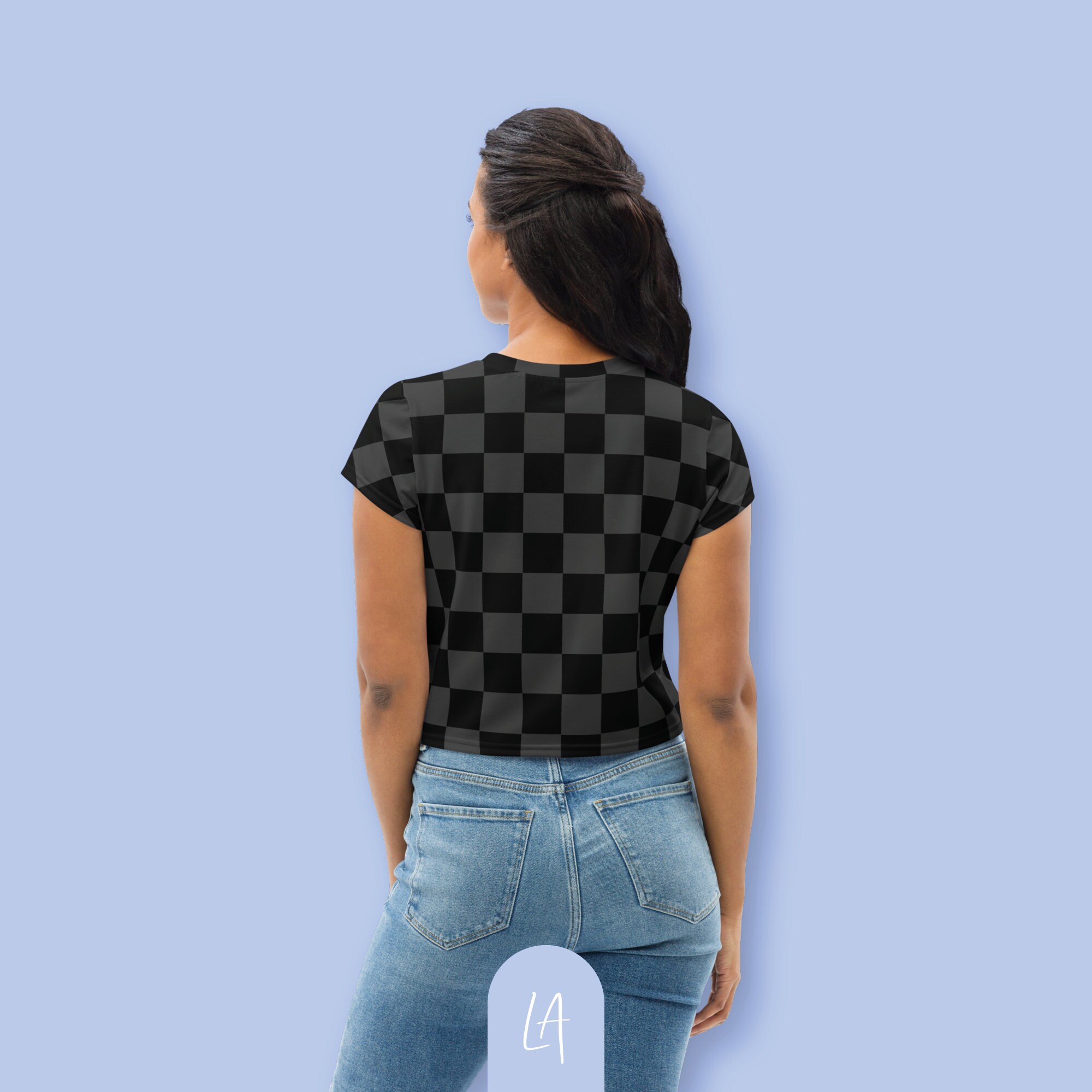 Crop Top in Checkerboard Pattern | Cute Workout Activewear | Loose Boxy ...