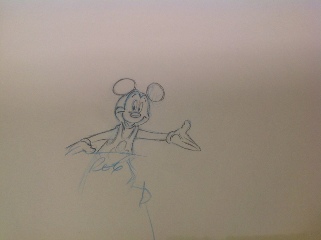 Vintage Animation Production Drawing - Mickey - Blue and Black Pencil ...