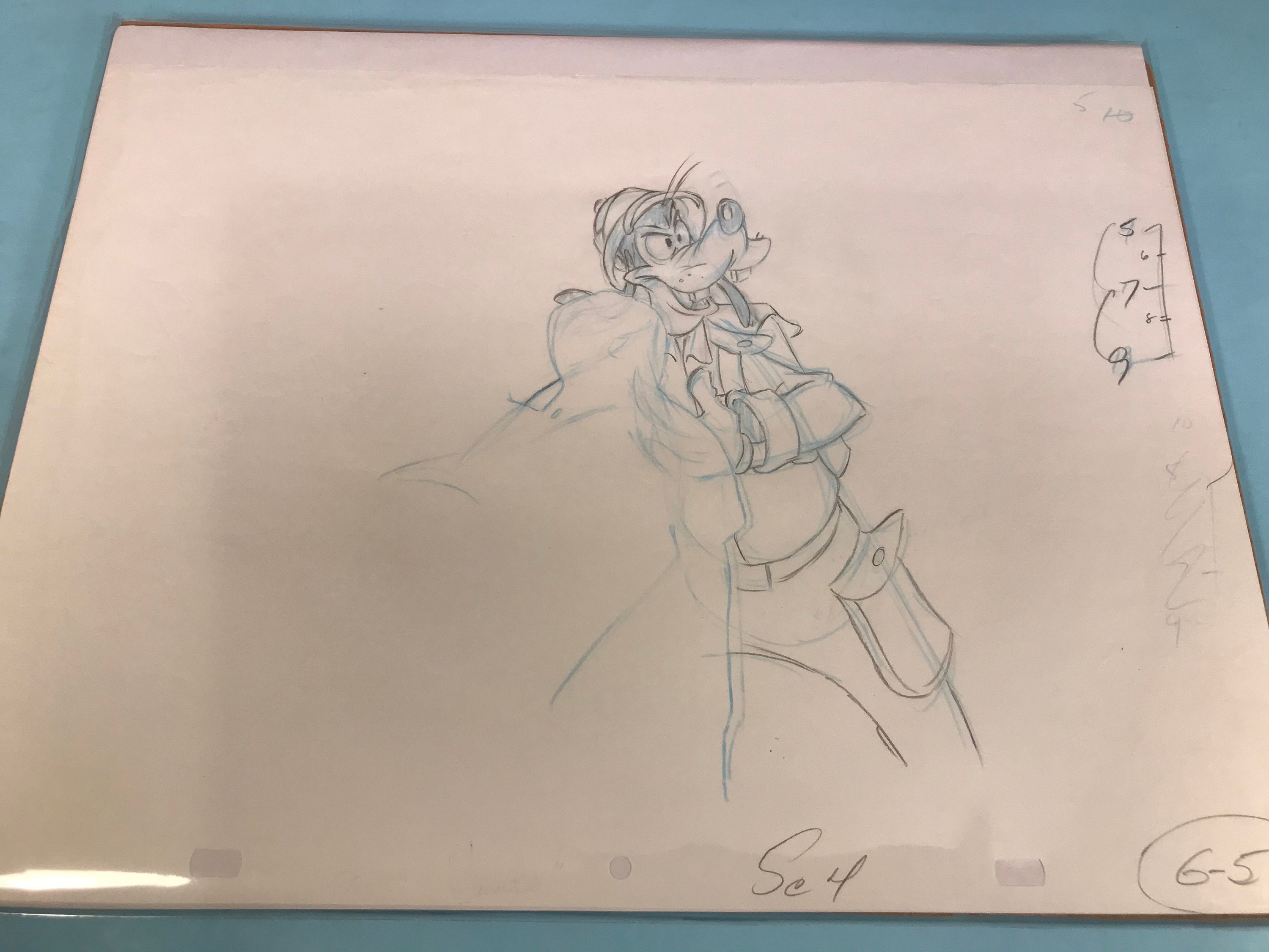 Vintage Animation Production Drawing Goofy Blue and Black Pencil 1980's ...