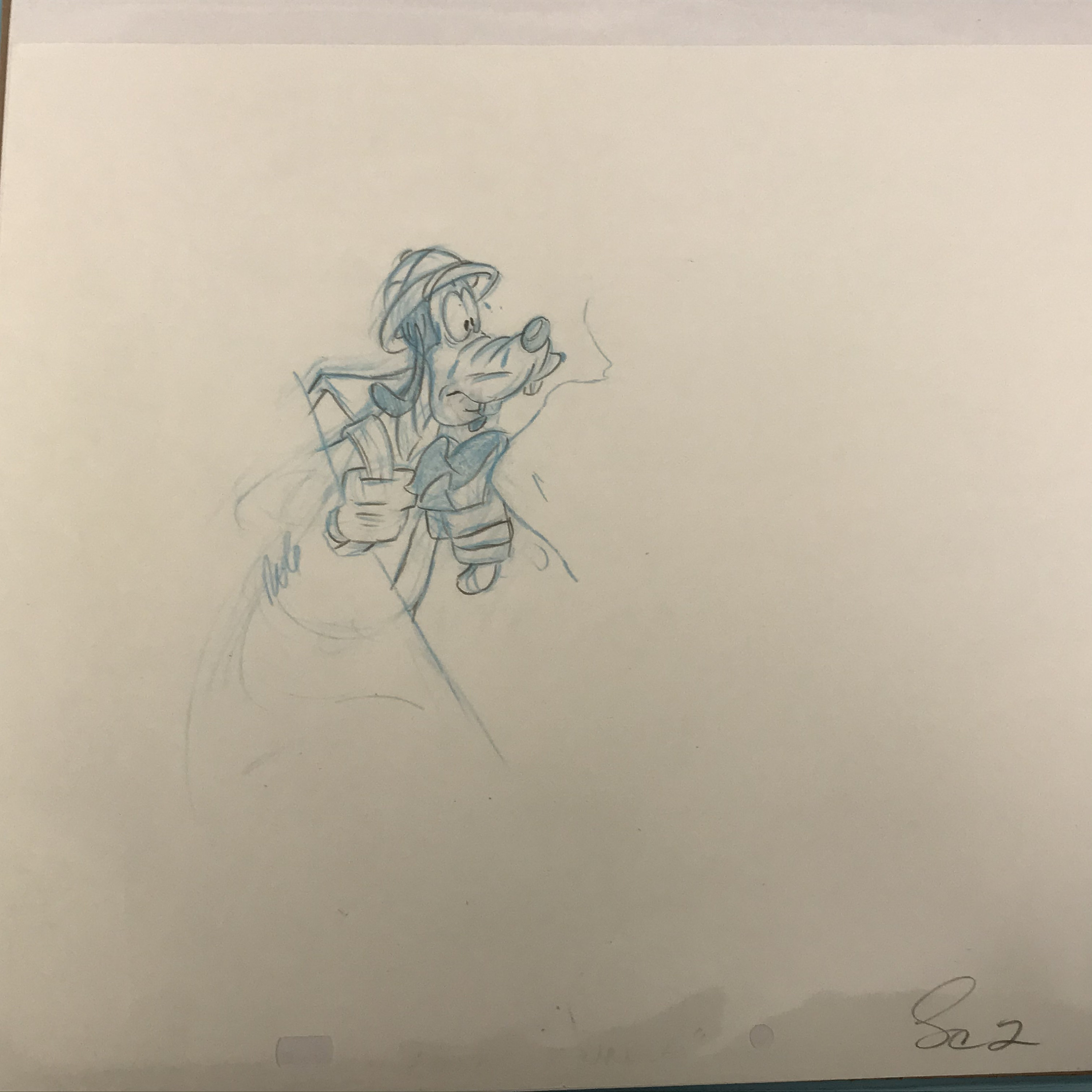 Vintage Goofy Animation Production Drawing Blue and Black Pencil 1980's ...