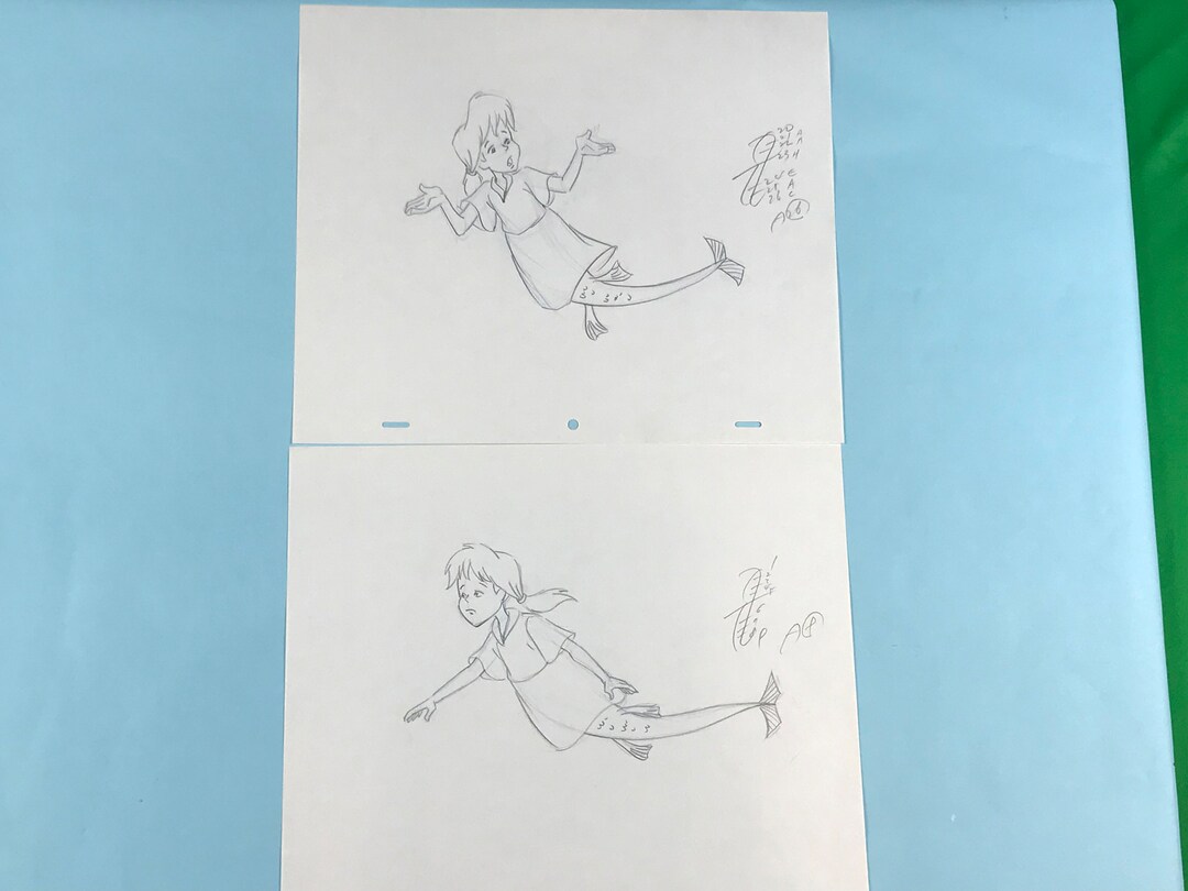 Animation Production Drawings Set of 2 Mermaid Girl - Etsy