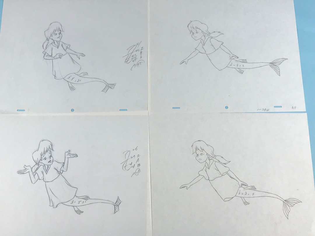 Animation Production Drawings Set of 4 Mermaid Girl - Etsy