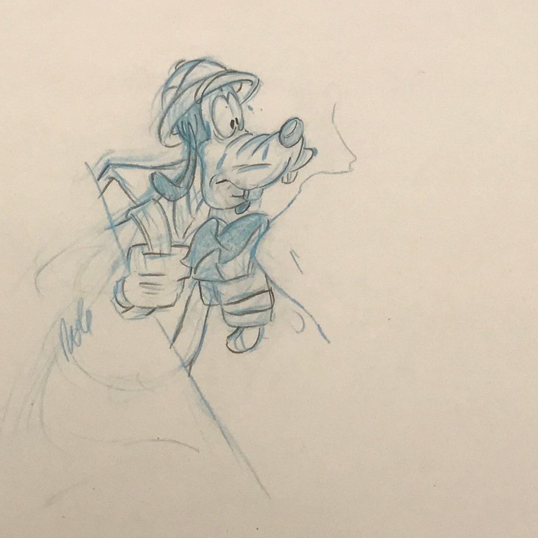 Vintage Goofy Animation Production Drawing - Blue and Black Pencil ...