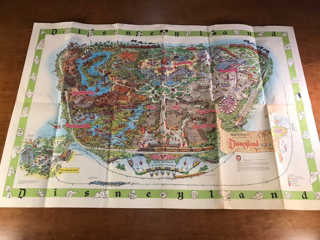 Vintage DISNEYLAND MAP Vintage 1964 Map of Disneyland in Anaheim ...