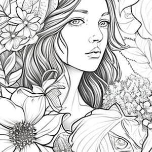 10 Printable Coloring Book for Adults L Woman and Flowers / Empowerment ...