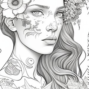 10 Printable Coloring Book for Adults L Woman and Flowers / Empowerment ...