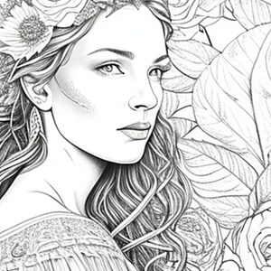 10 Printable Coloring Book for Adults L Woman and Flowers / Empowerment ...