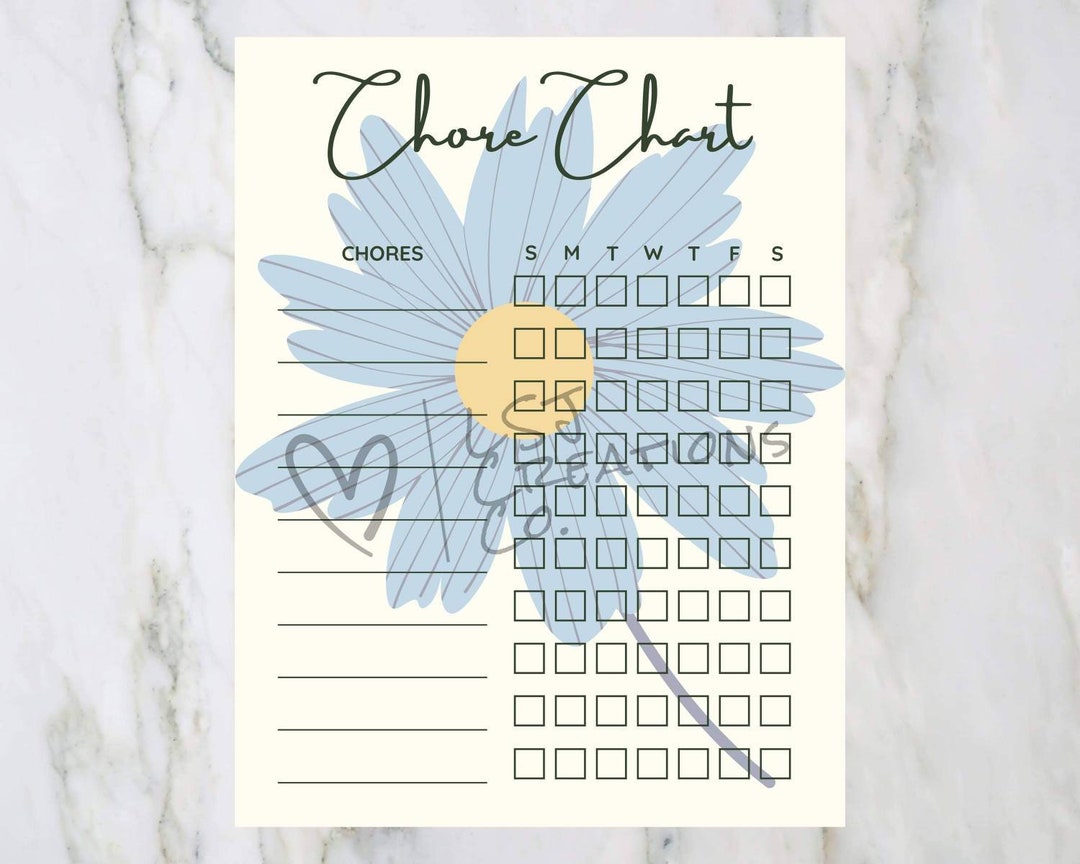 Printable Digital Blue Flower Chore Chart - Etsy