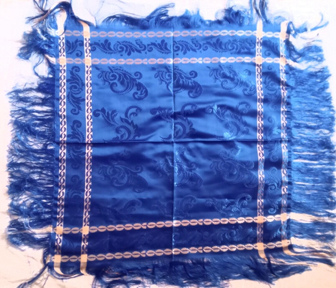 Royal Blue Silk Berber Scarf: Bohemian Floral Shawl, Handmade - Etsy