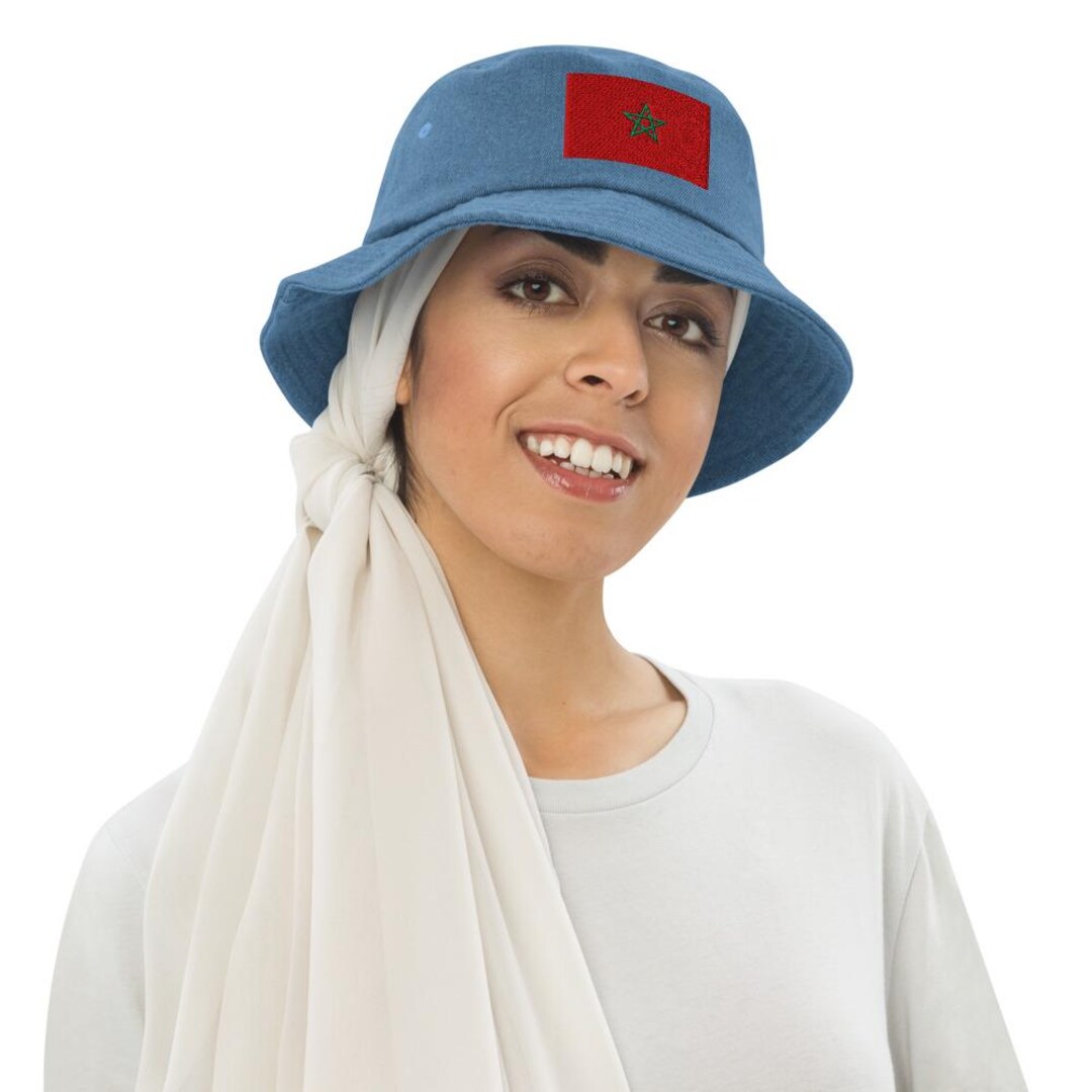 Moroccan Denim Bucket Hat, Snapback Hat Cap, Moorish Flag Morocco Patch ...