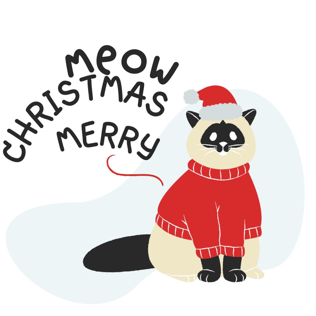 Merry Christmas Cat PNG Cute Holiday Cat Design for Sublimation and DIY ...