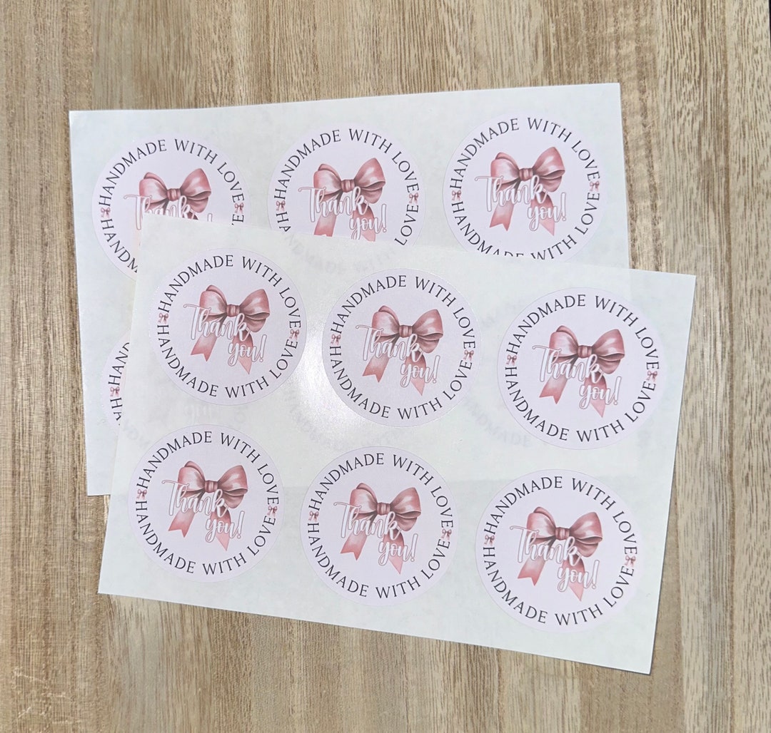 Handmade With Love Stickers, Thank You Stickers, Coquette Thank You ...