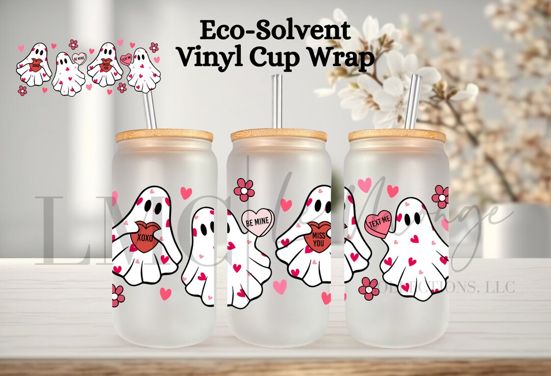 16oz Valentine Ghost Cup Wrap, Be My Boo Glass Can Wrap, Heart Ghostie ...