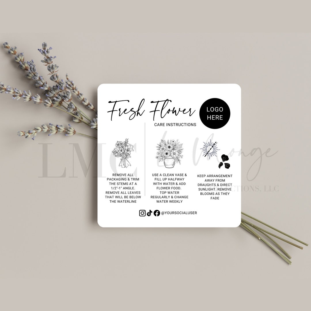 Fresh Flowers Care Instructions, Floral Bouquet Care Card, Flowers Care ...