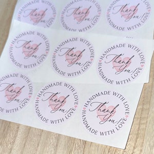 Handmade With Love Stickers, Thank You Stickers, Coquette Thank You ...