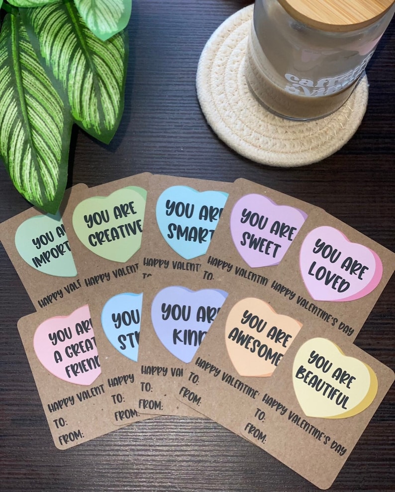 Conversation Heart Valentines Cards, Positive Affirmation Valentines ...