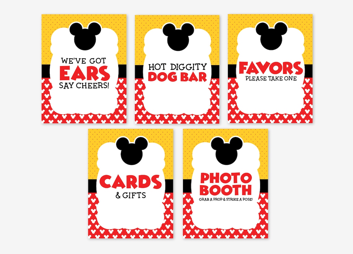 Mickey Mouse Birthday Party Signs: Photo Booth, Favors (digital ...