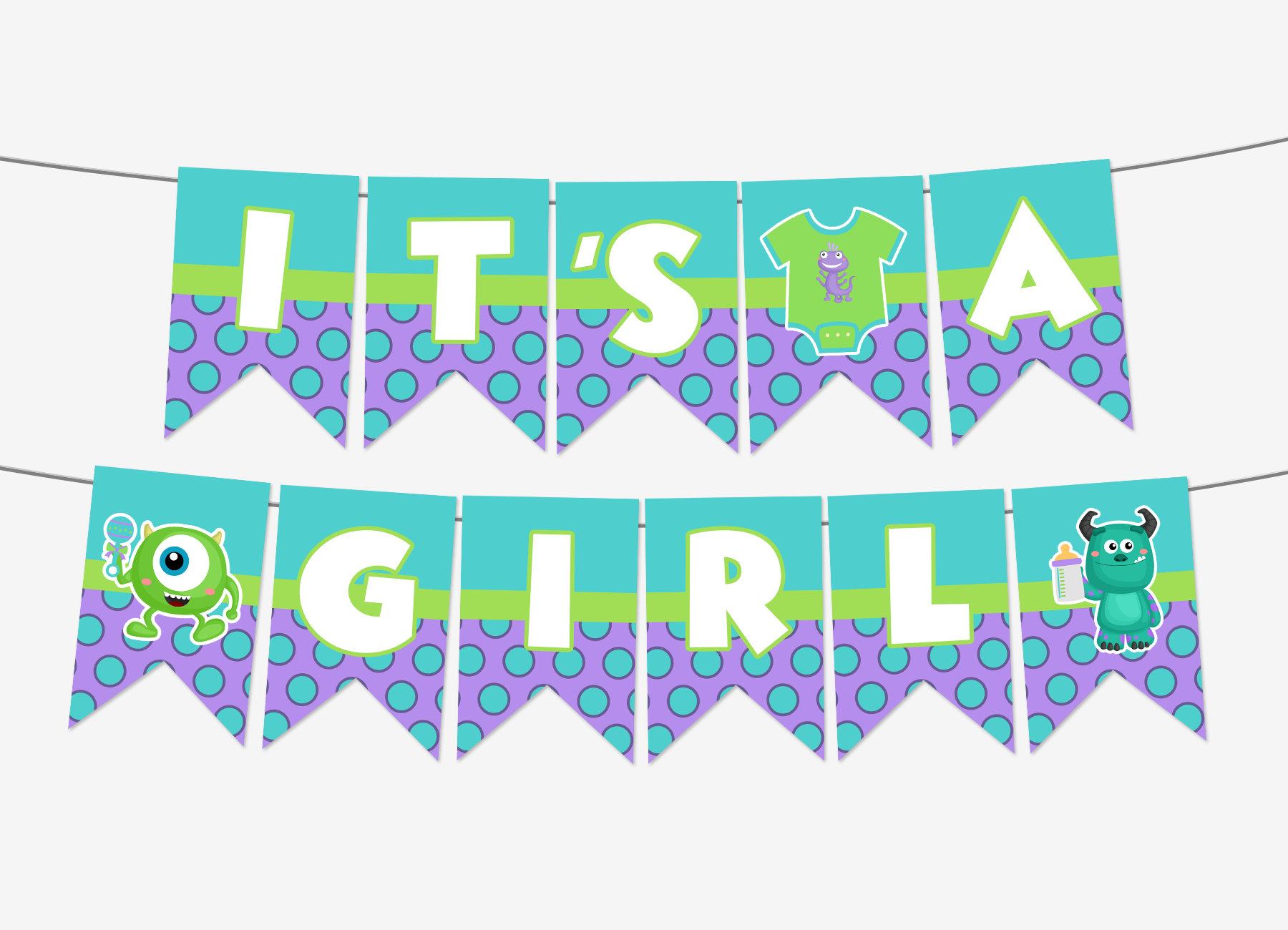 Monsters Inc. Baby Shower Banner: "it's a Girl" Printable (digital ...